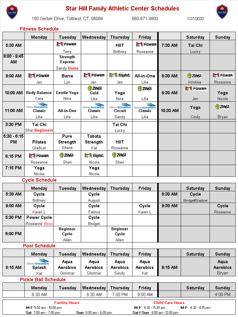 Group Fitness Full Schedule